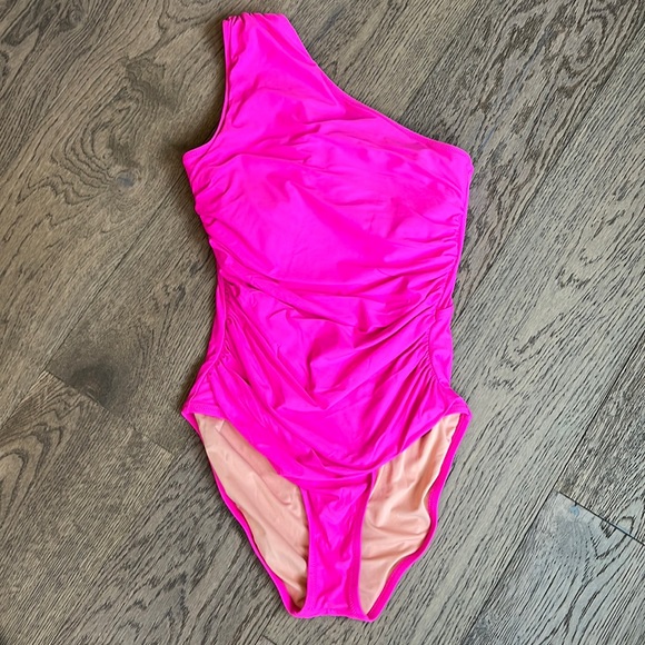 J. Crew | Swim | J Crew One Shoulder Hot Pink Swim Suit Size 8 | Poshmark